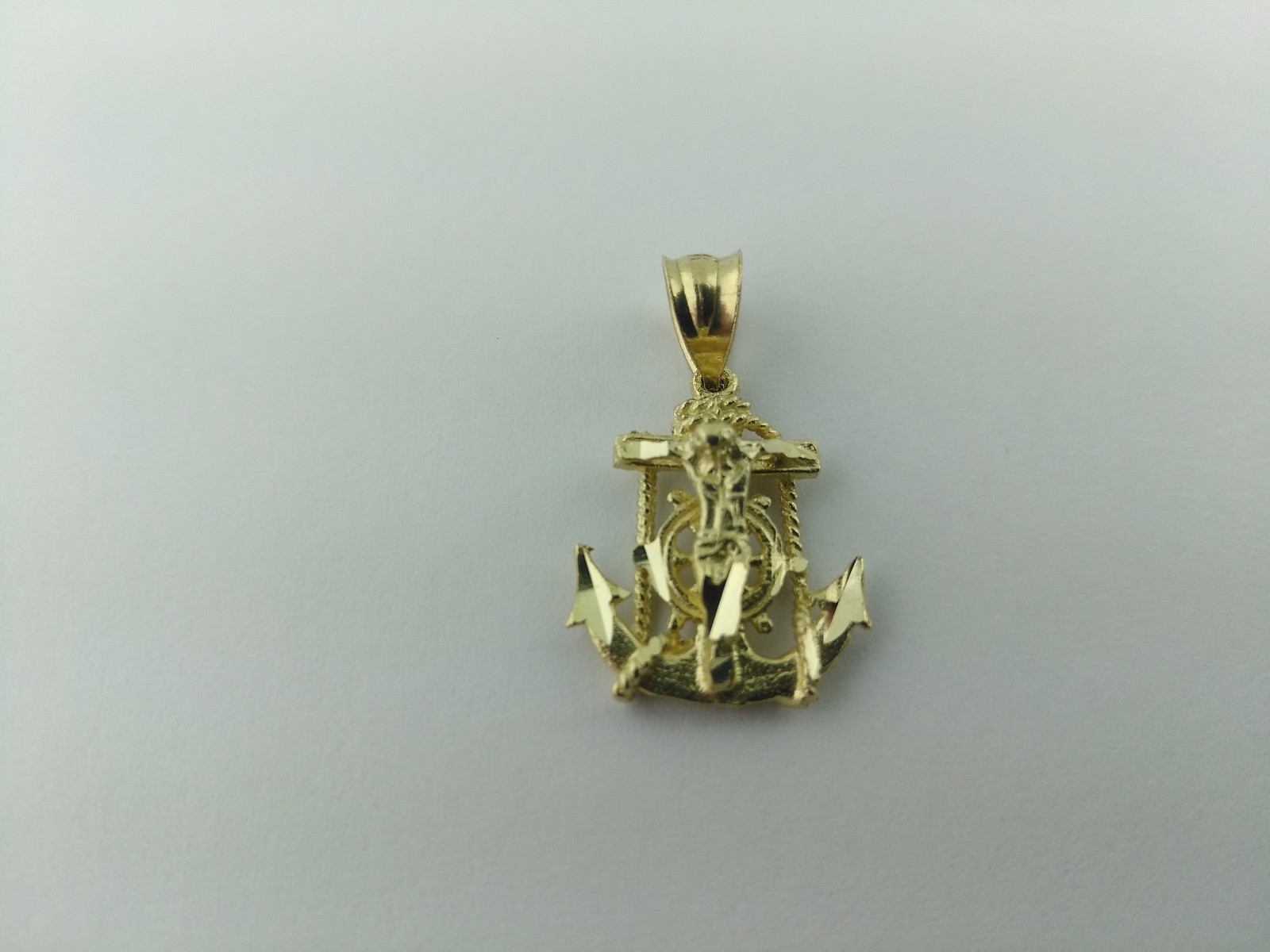 14K Solid Gold Anchor Pendant Charm Dije de Ancla con Jesucristo en oro ...