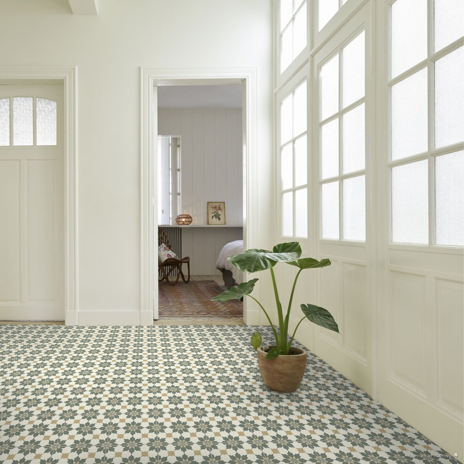 Moroccan Style Vinyl Flooring Roll Vintage Kitchen Bathroom Tiles Sheet ...