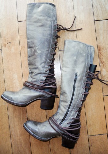 Freebird by Steven COAL Rustic Distressed Tall Leather Gray/Beige Boots ...