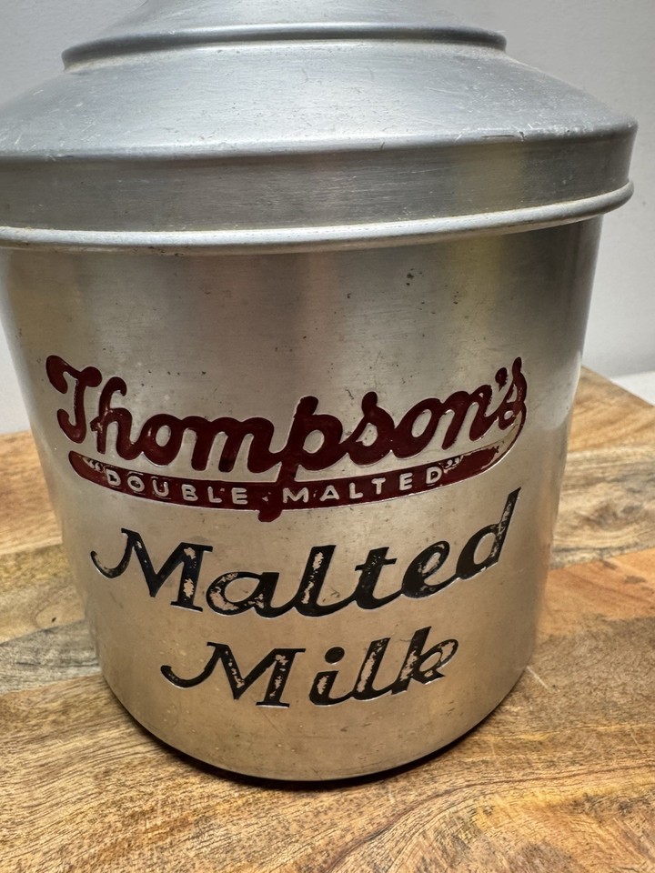 1940’s Aluminum THOMPSON'S DOUBLE MALTED MILK Container and Lid | eBay