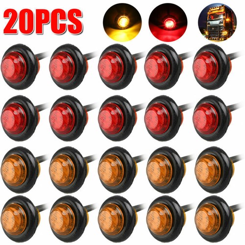 20pcs 3/4" Round Side Marker LED Clearance Light Amber Red Truck ...