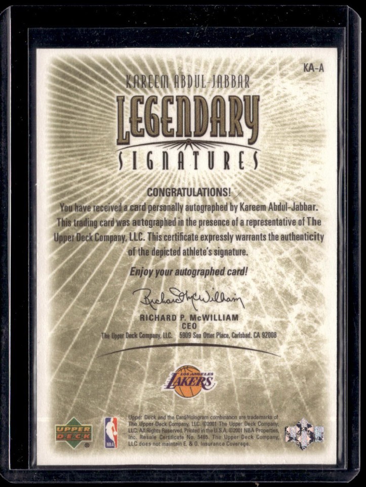 2001 Upper Deck Legends Legendary Signatures Kareem Abdul Jabbar Auto ...