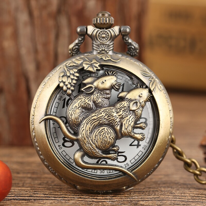 Retro Pocket Watch Chinese Zodiac Quartz Half Hunter Unique Design for ...