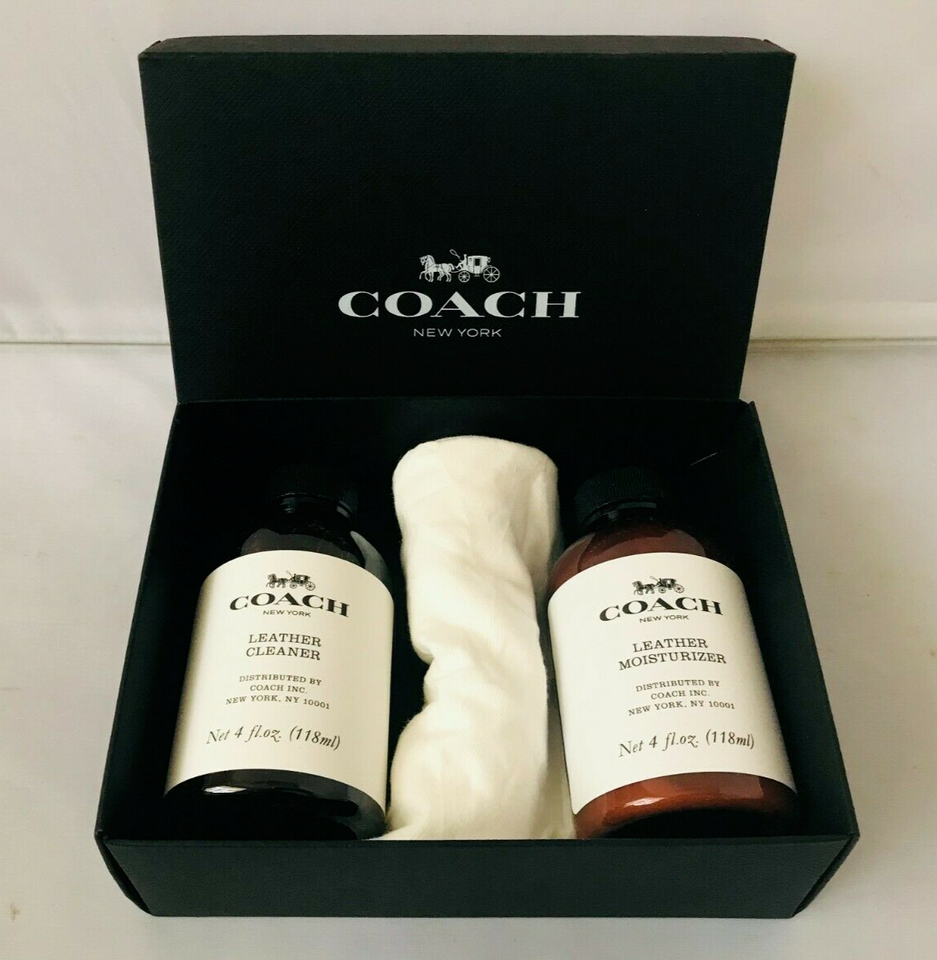 COACH Product Leather Care Set Cleaner Moisturizer 4oz Bottles & Cloth ...