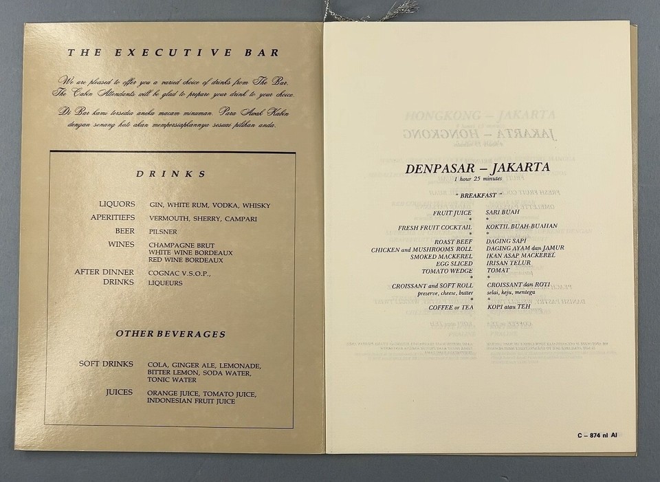 GARUDA INDONESIA EXECUTIVE CLASS DENPASAR JAKARTA HONG KONG VINTAGE ...