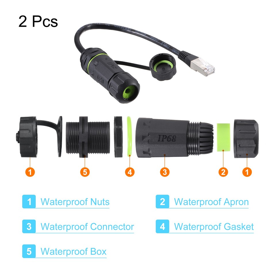 Waterproof RJ45 Coupler, Single Head Cable Connector with Network Cable ...