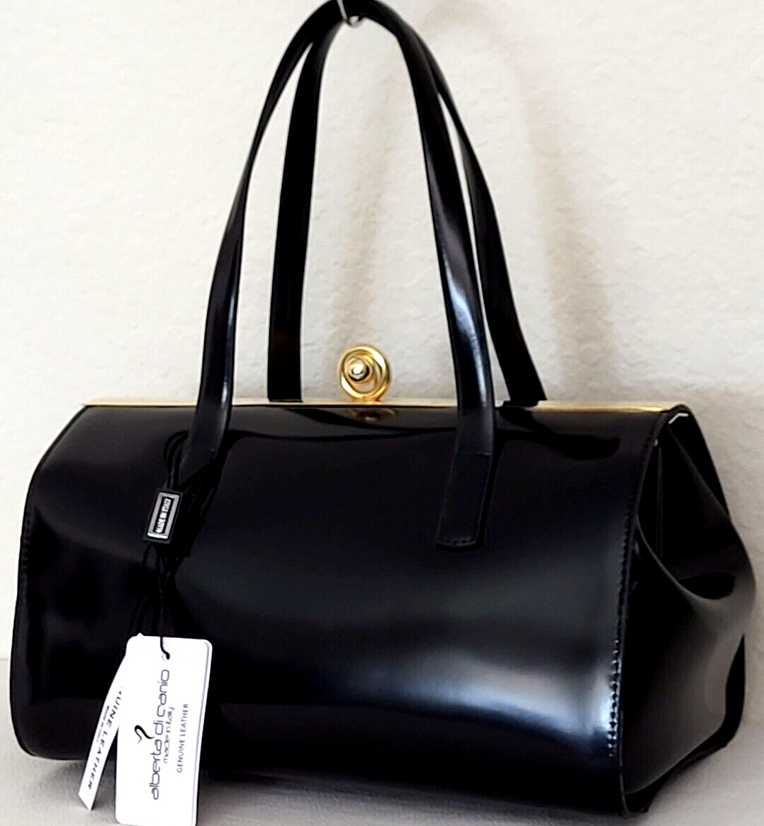 🌞ALBERTA DI CANIO STECCA ITALIAN DESIGNER BLACK CALF LEATHER SATCHEL ...