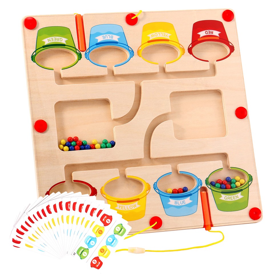 Magnetic Color and Number Maze 2 Player Wooden Magnet Maze Board Pen ...