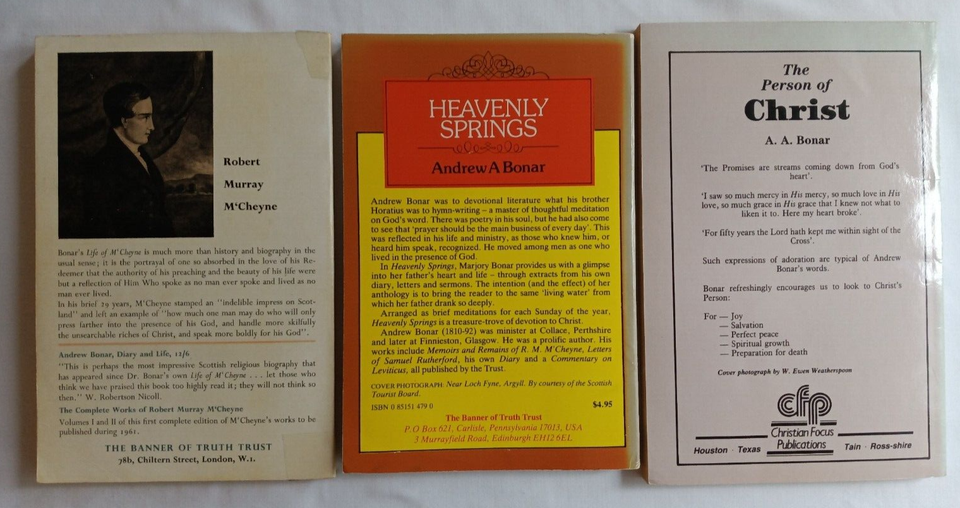 Andrew A Bonar lot of 3 - M'Cheyne, Heavenly Springs, Person of Christ ...