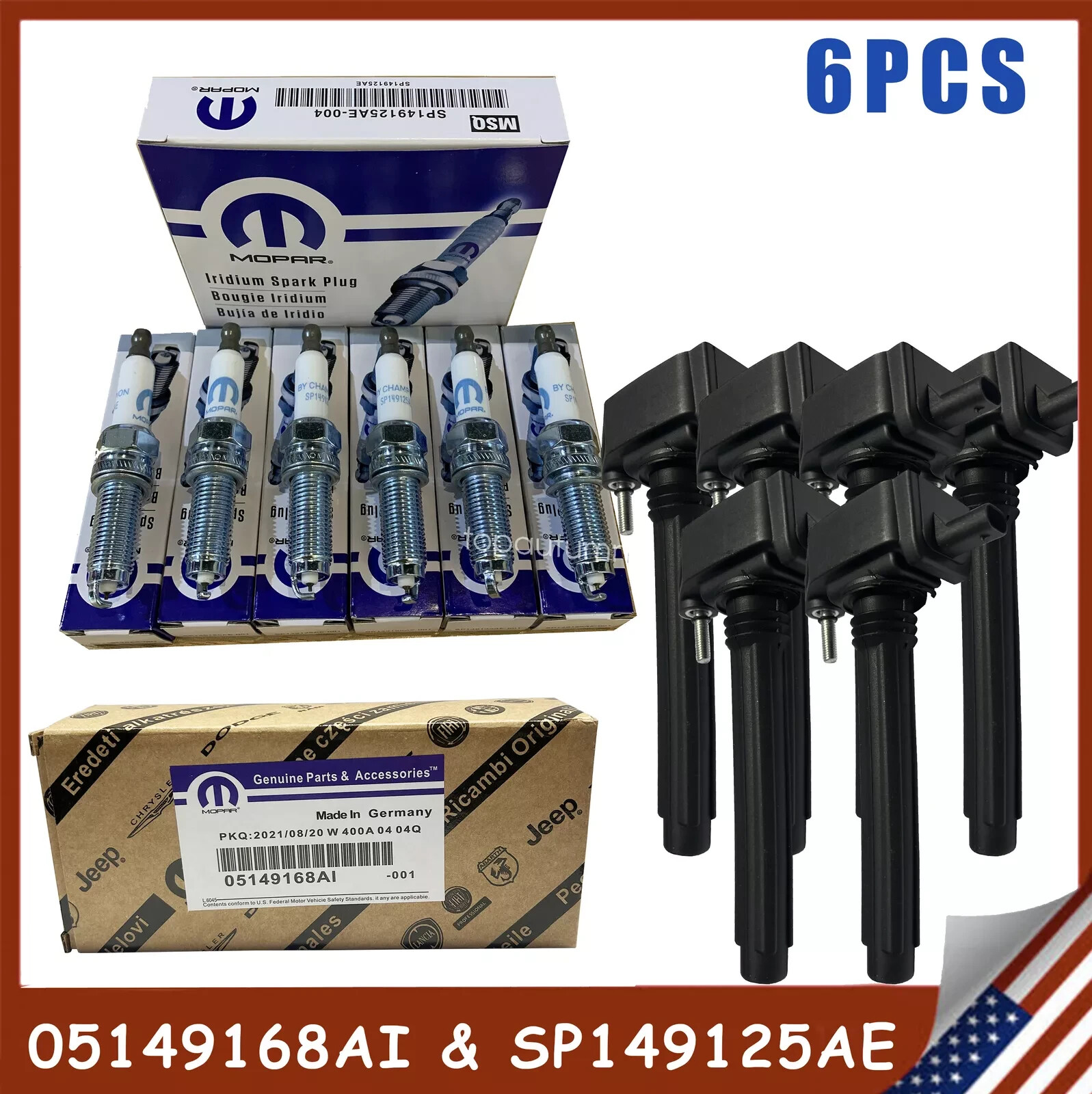 6 pack Mopar Ignition Coils UF648 & Spark Plugs for Chrysler Jeep Dodge ...