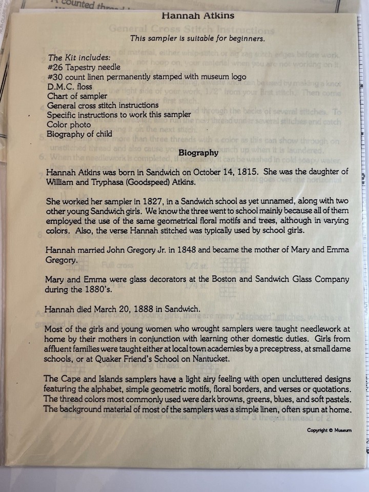 PR Designs Antique Reproduction Massachusetts DAR Cross Stitch Sampler ...