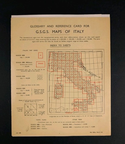 Glossary Gsgs Maps Of Italy O.R 1376 War Office 1943 Landing Italy Ww2 ...