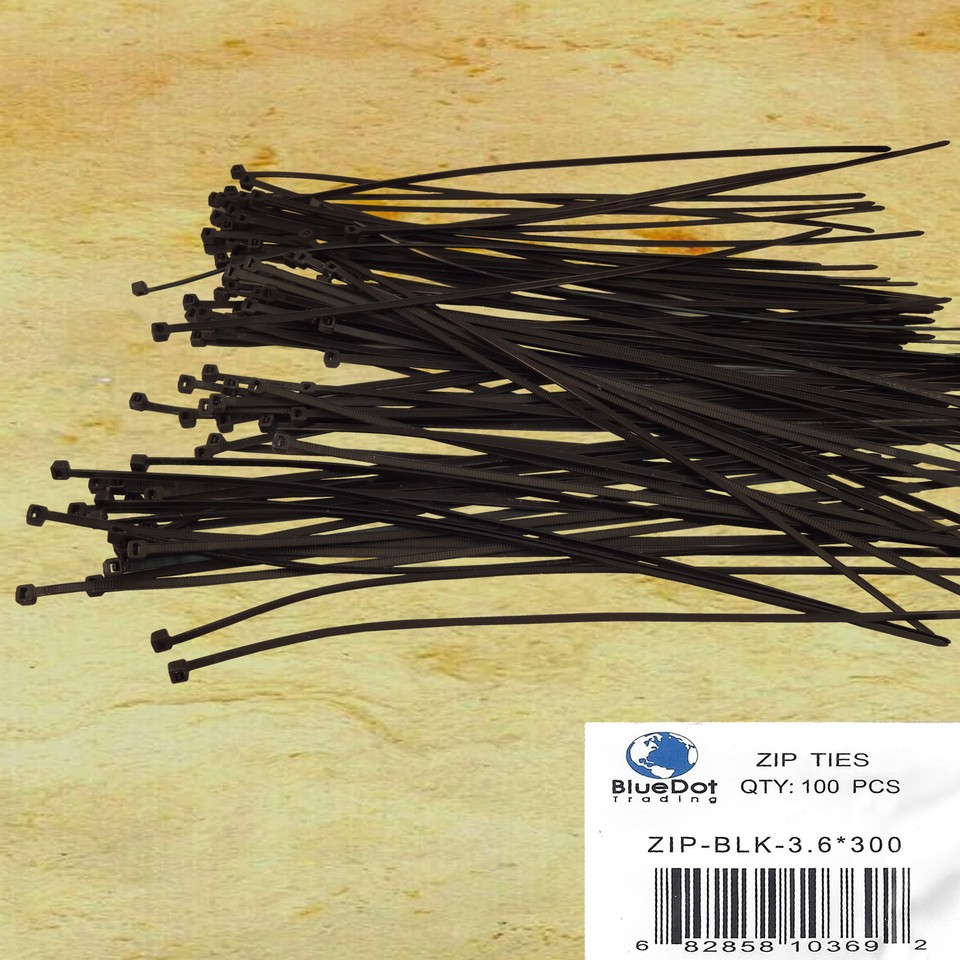 12" Cable Ties / 40LBS BLUEDOT TRADING - Package of 100 BLACK Zip Tie ...