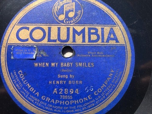 Henry Burr 78rpm Single 10-inch Columbia Record #A2894 When My Baby ...