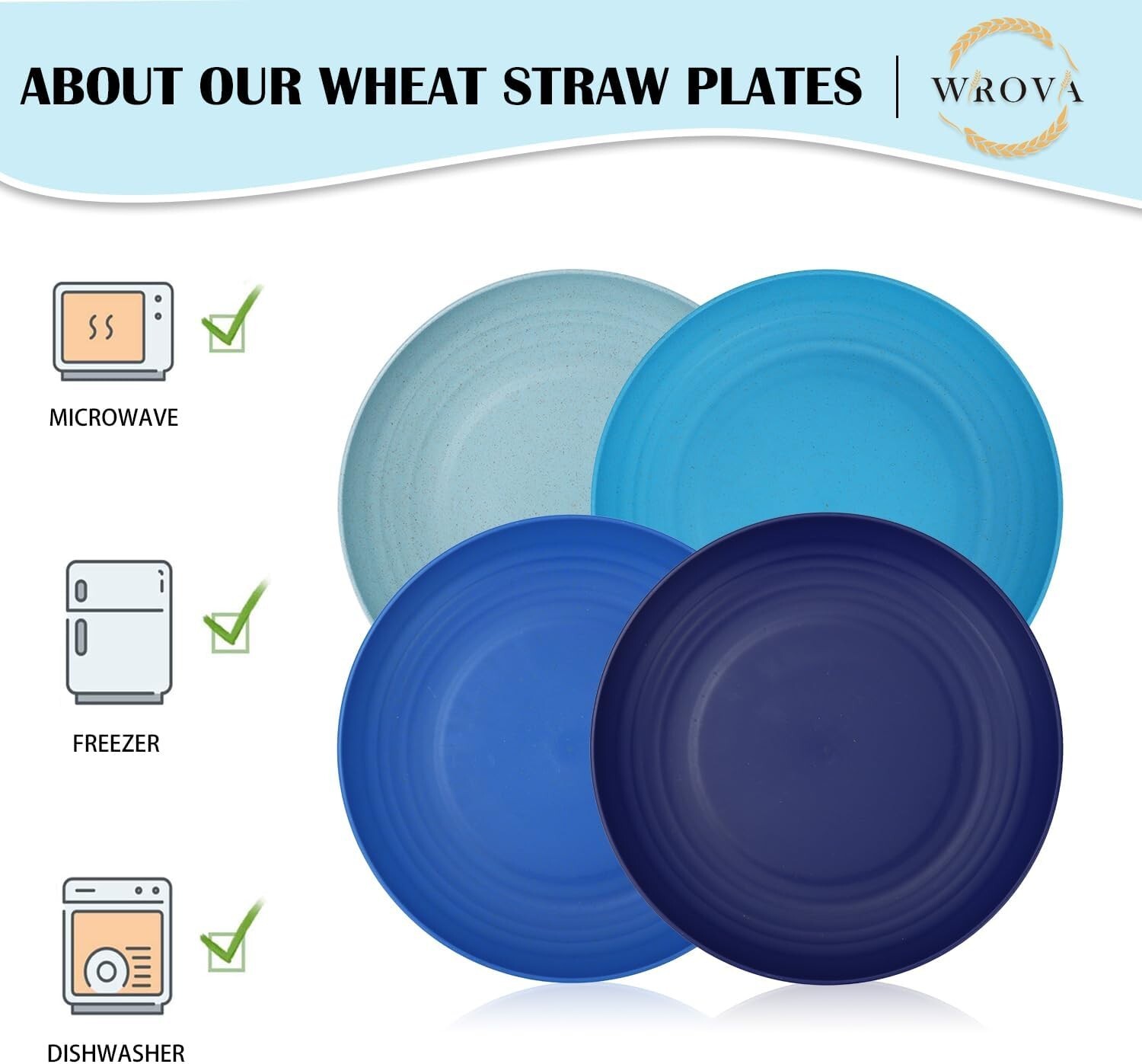 Wheat Straw Plates 10 Inch Deep Dinner Plates Set of 8 - 10 in Ocean ...
