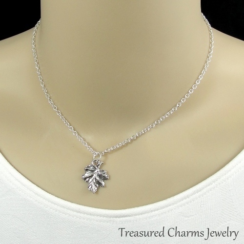 Silver Oak Leaf Charm Necklace - Autumn Fall Oak Tree Pendant Jewelry ...
