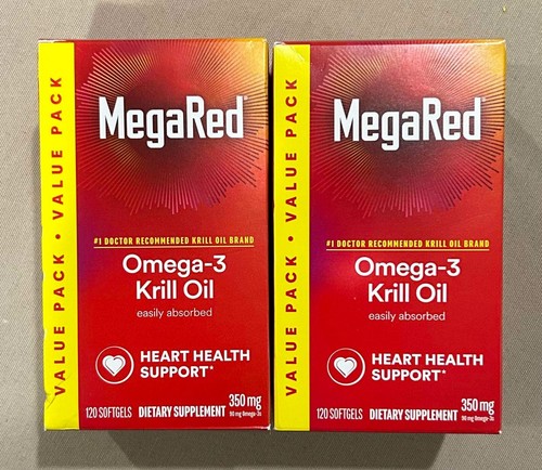 2 Pack MegaRed Superior Omega-3 Krill Oil Heart Health 350mg 2x 120 240 ...