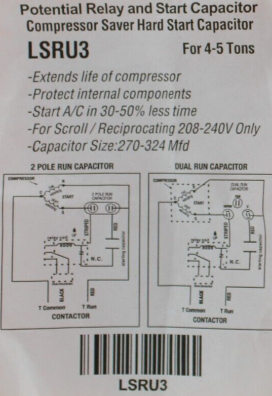 CSRU3 Compressor Saver Hard Start Kit for 4-5 Ton Systems SER-U3 LSRU3 ...