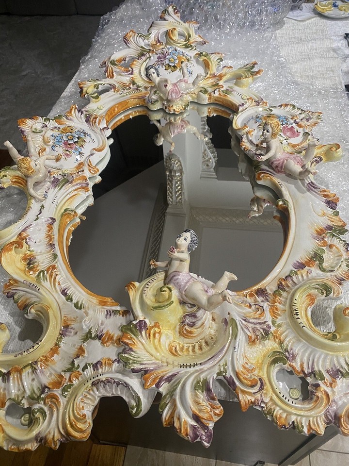 Mid-20th Century Italian Capodimonte Porcelain Mirror with Flowers and ...