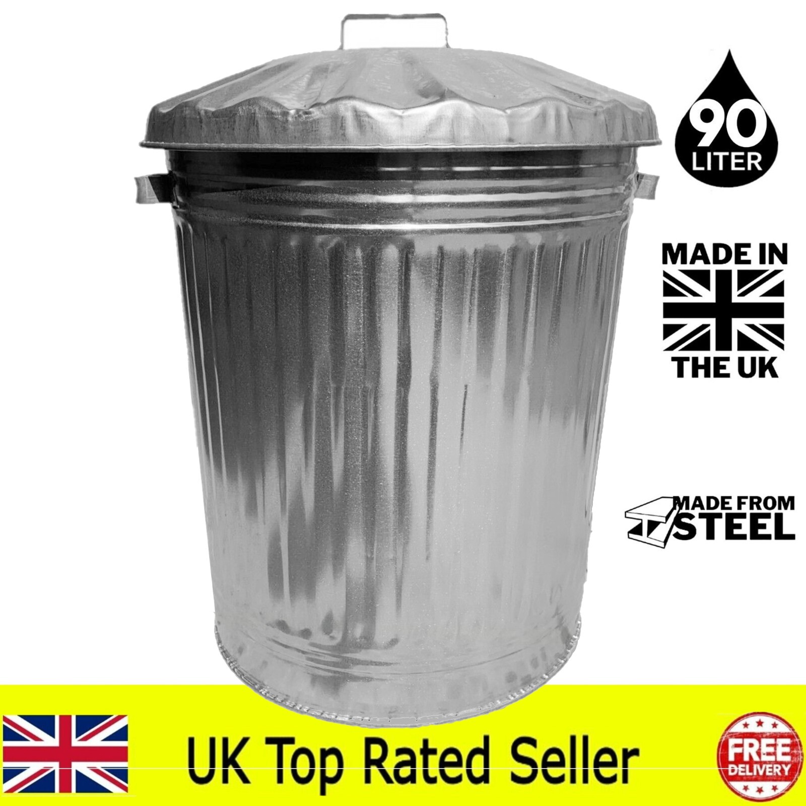 90l metal bin galvanised waste bin rubbish bin food bin | eBay UK