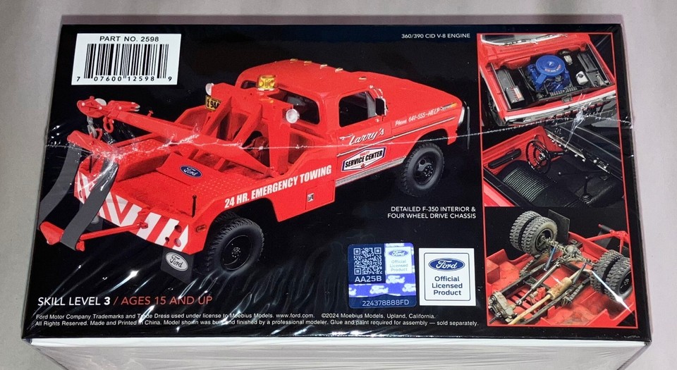 Moebius 1972 Ford F-350 4X4 Tow Truck Wrecker 1:25 scale model car kit ...