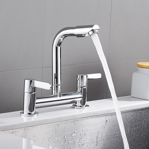 Kitchen Sink Taps 2 Hole Kitchen Mixer Taps Brass Bridge Dual Lever ...