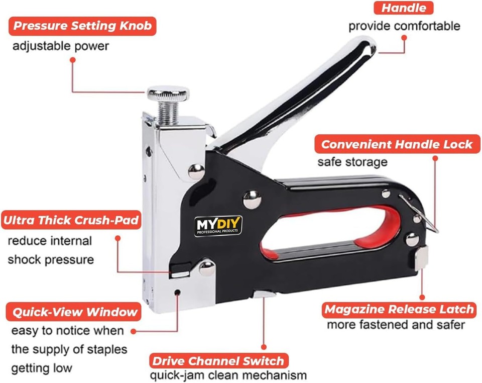 Staple Gun Heavy Duty Tacker Upholstery Nail Gun Fabric Wood Craft ...