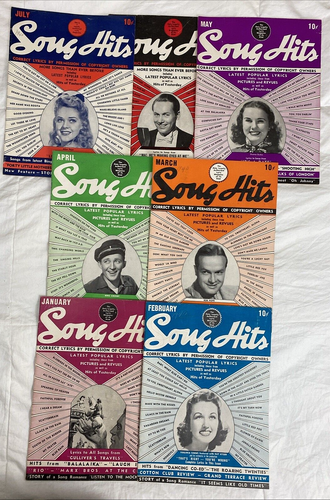 Lot of 7 SONG HITS Magazines 1940 Lyrics WWII Big Band Era Hope Crosby ...
