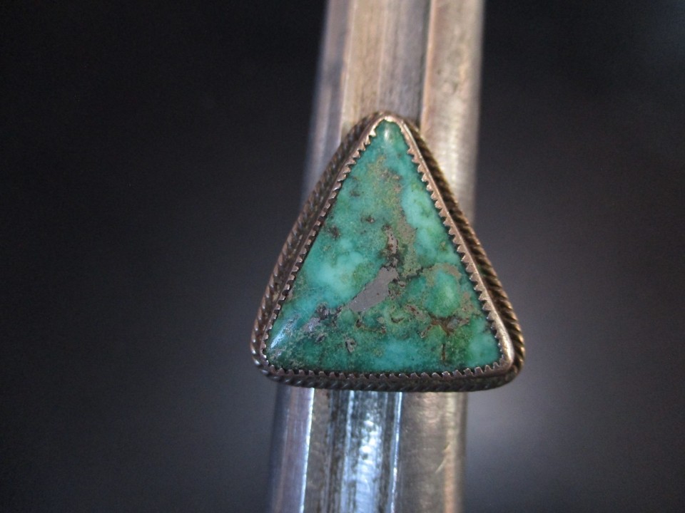 Vintage Native American Sterling silver triangle Turquoise Ring size 9. ...