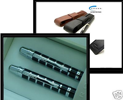 CROSS CLASSIC BLACK & SILVER STRIPE PEN PENCIL +Leather | eBay