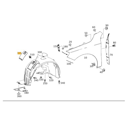 Original MERCEDES BENZ a Class W176 Front Fender Liner Cover Cap ...
