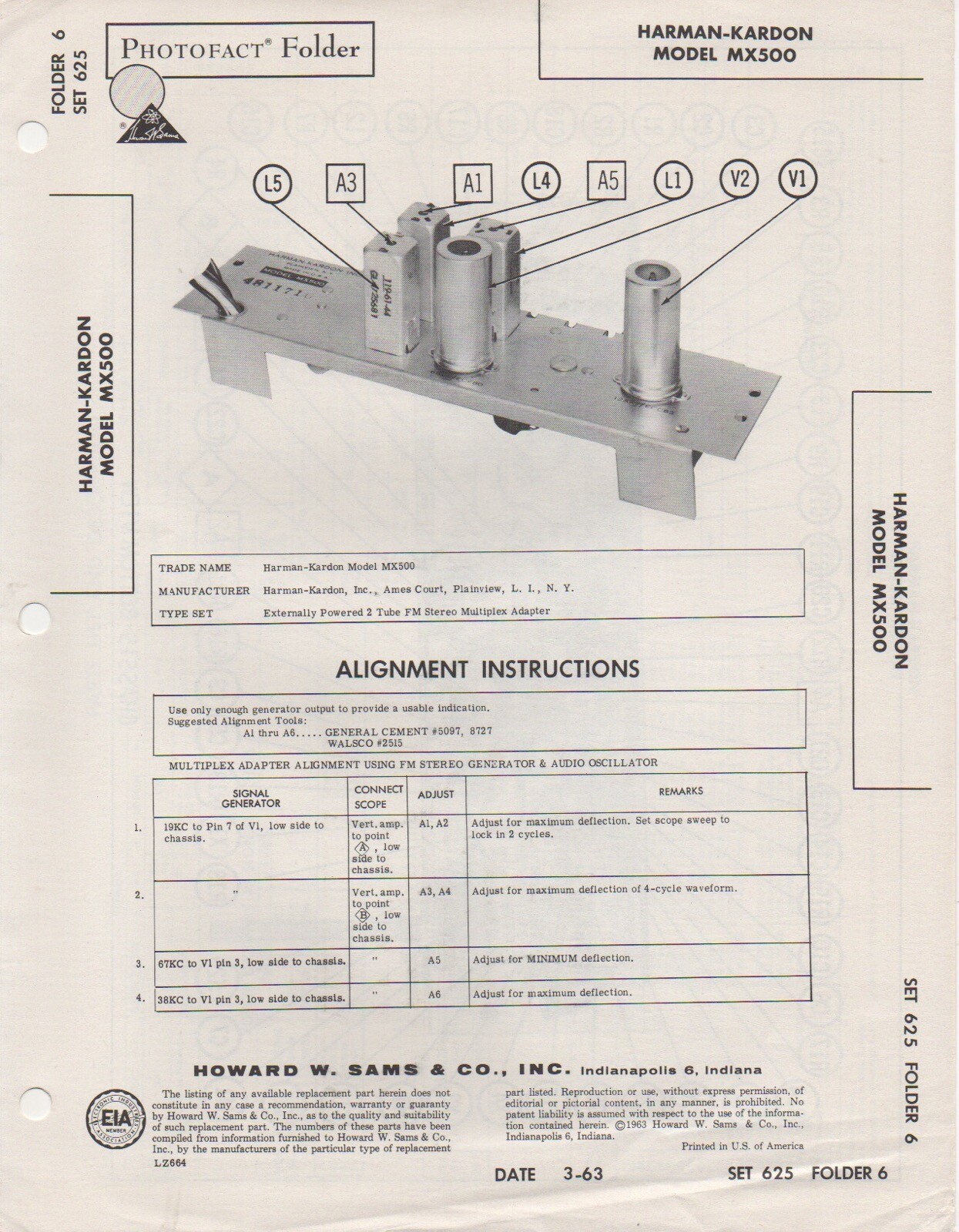 1963 HARMAN KARDON MX500 FM STEREO MULTIPLEX ADAPTOR SERVICE MANUAL ...