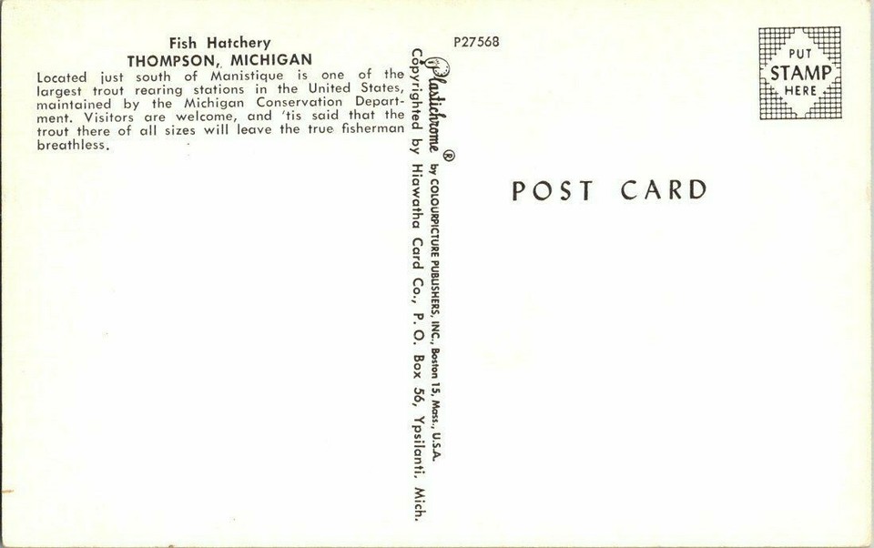 1950'S. THOMPSON FISH HATCHERY. THOMPSON, MICH. POSTCARD. BQ12 | eBay