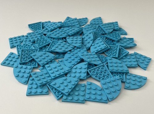 LEGO LOT 76 PCS MEDIUM AZURE BLUE 4X4 ROUND CORNER PLATES AZUR BUILDING ...
