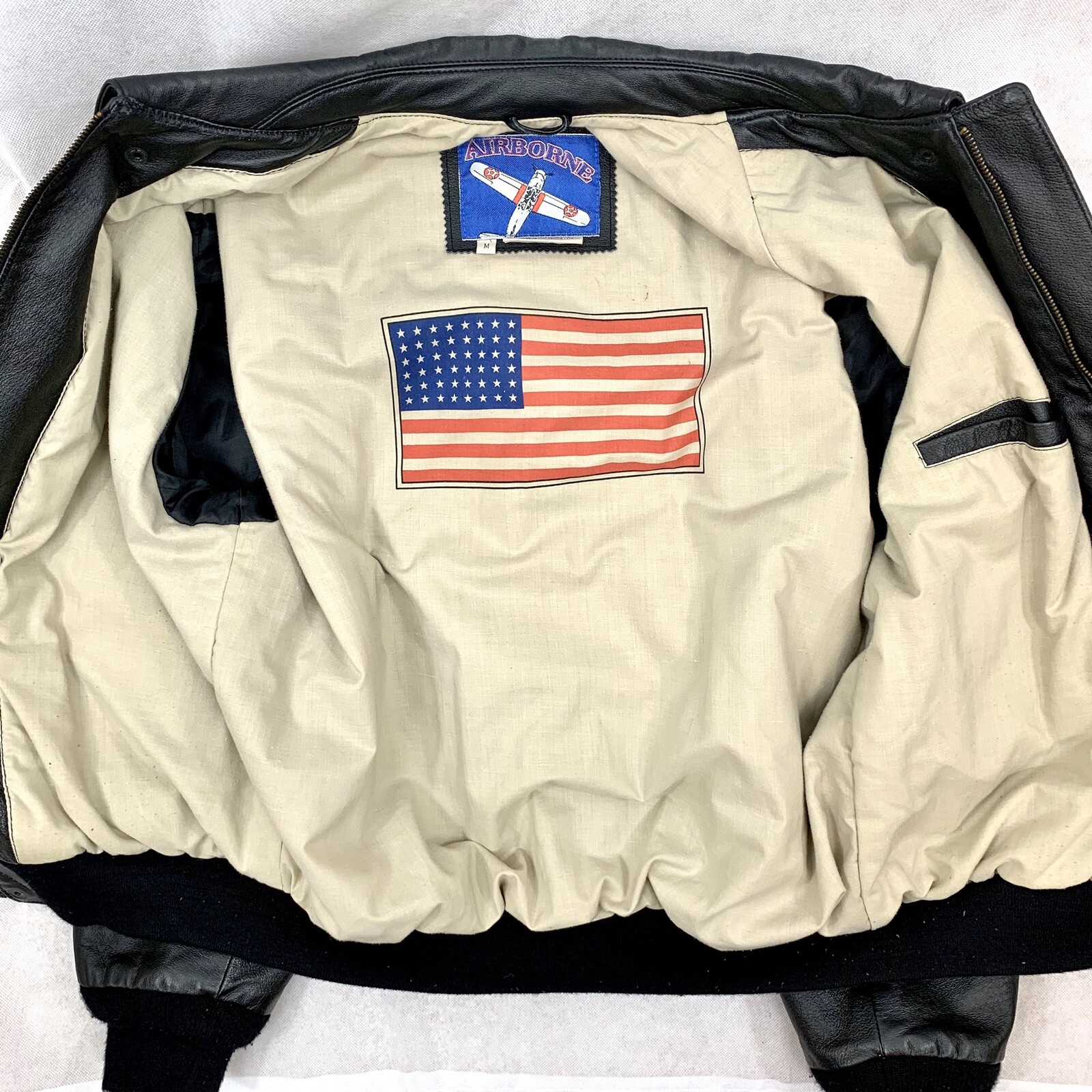 Airborne Men's Genuine Leather Flight Jacket Size Med… - Gem