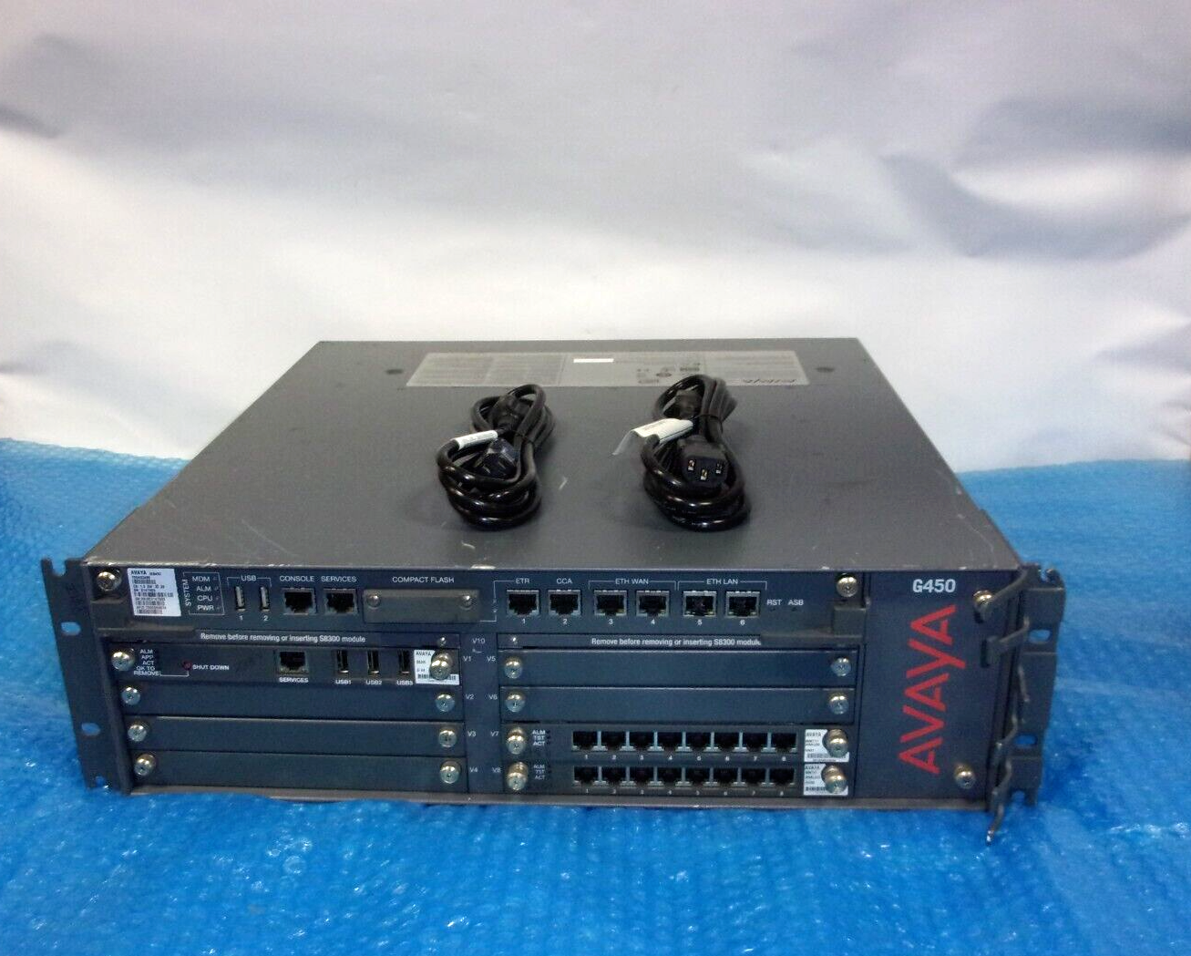 AVAYA G450 Media Gateway MB450, (x2) MM711, S8300, 2 PS With Power ...