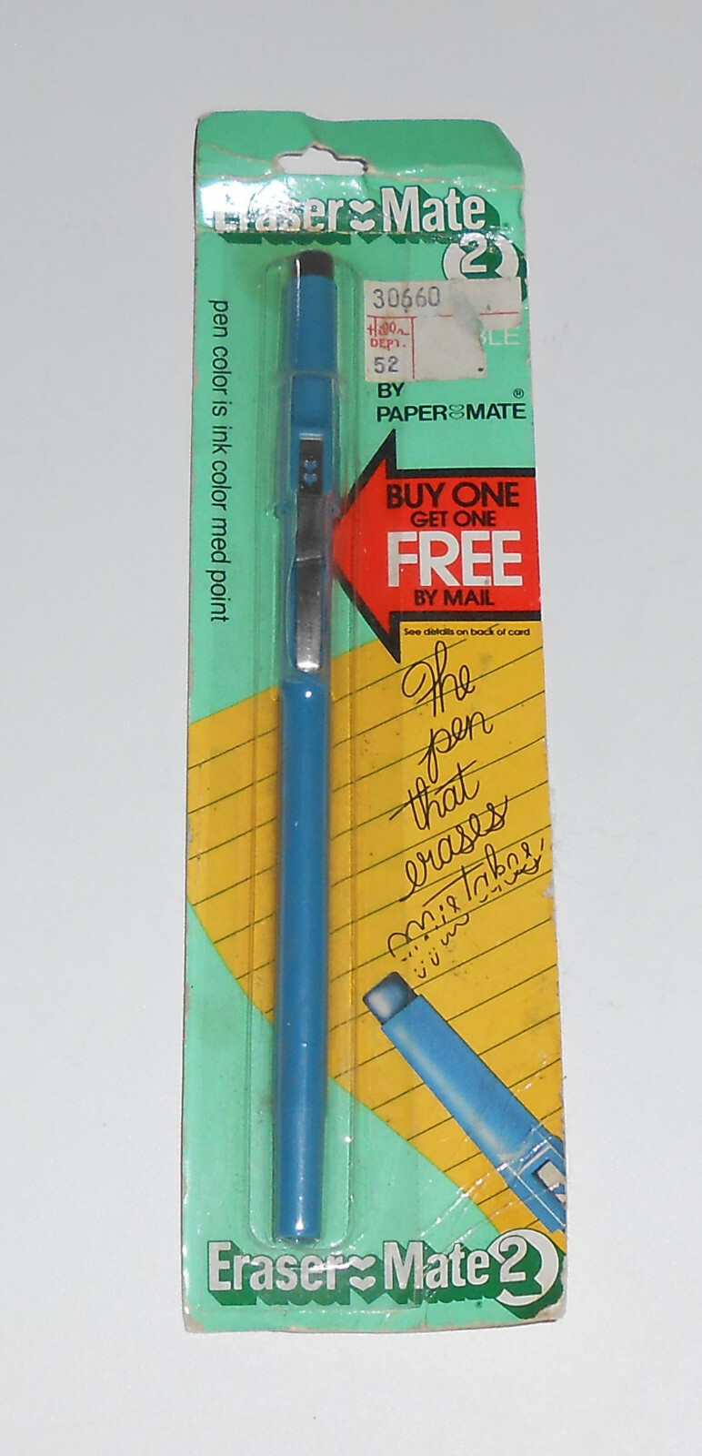 Vintage 1983 Gillette Eraser Mate 2 Erasable Ink Pen PaperMate Blue ...