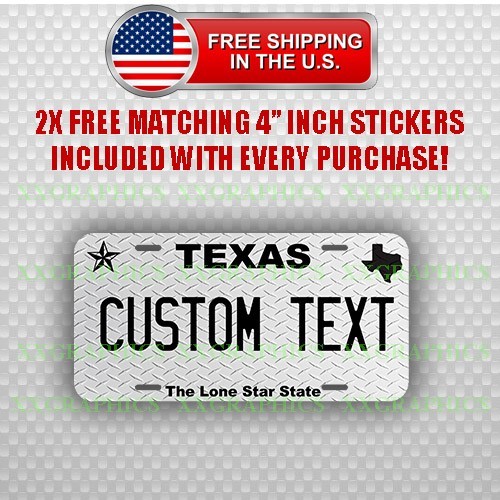 Texas Custom Text Name Personalized Diamond Aluminum License Plate and ...