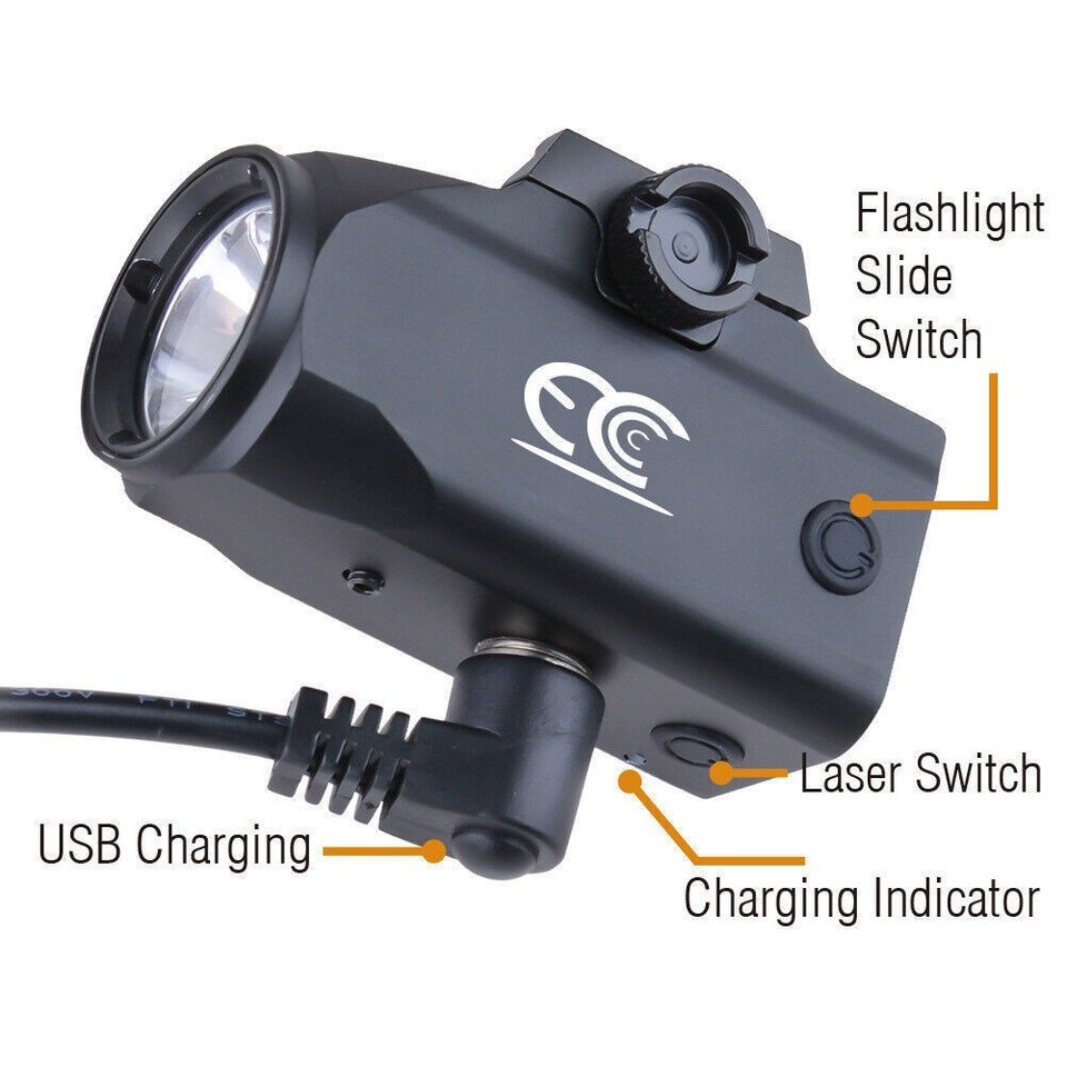 800 Lumen Red Laser Gun Pistol Light Flashlight Combo Rail For Glock 17 ...