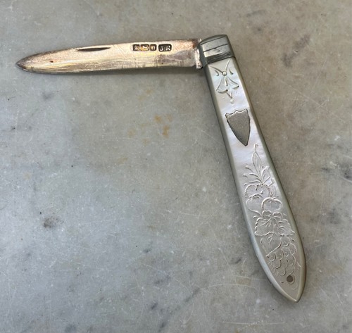 Sterling Silver & Mother Of Pearl Fruit Knife Shield Cartouche Pear ...