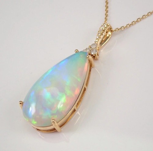 3Ct Pear Cut Lab-Created Fire Opal Women's Pendant 14K Yellow Gold ...