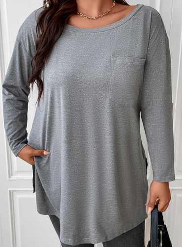 SHEIN Unity Plus Patched Pocket Drop Shoulder Split Hem Tee Size 1XL (14) | eBay