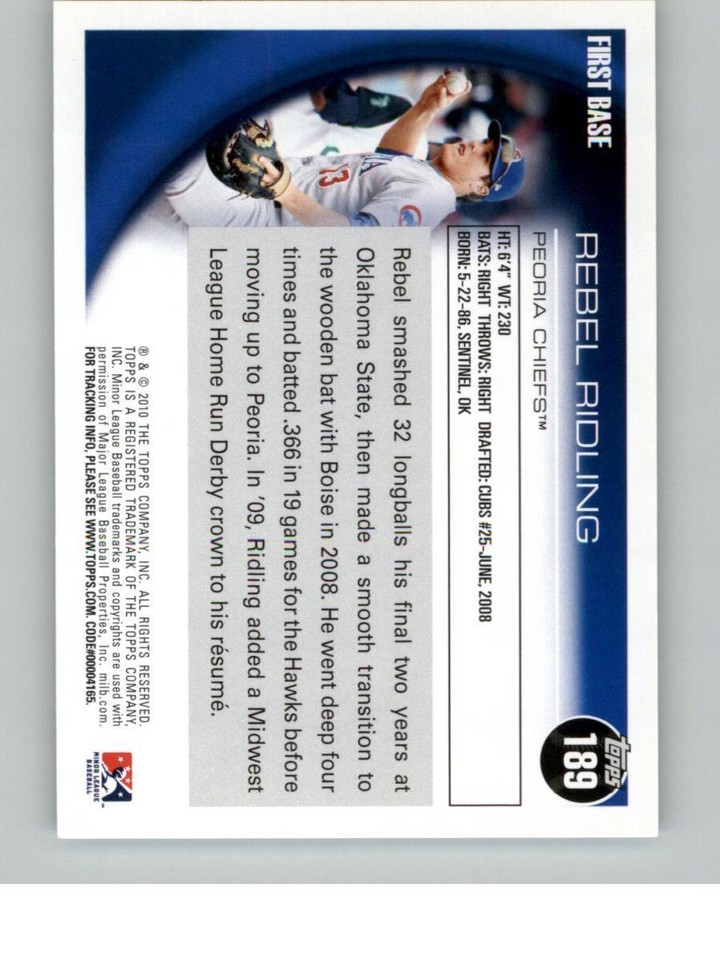 2010 Topps Pro Debut Rebel Ridling 189 Peoria Chiefs | eBay