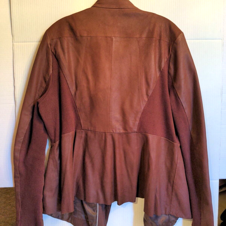 Elie Tahari Constance Draped Collar Lamb Leather Jacket Brown Peplum ...