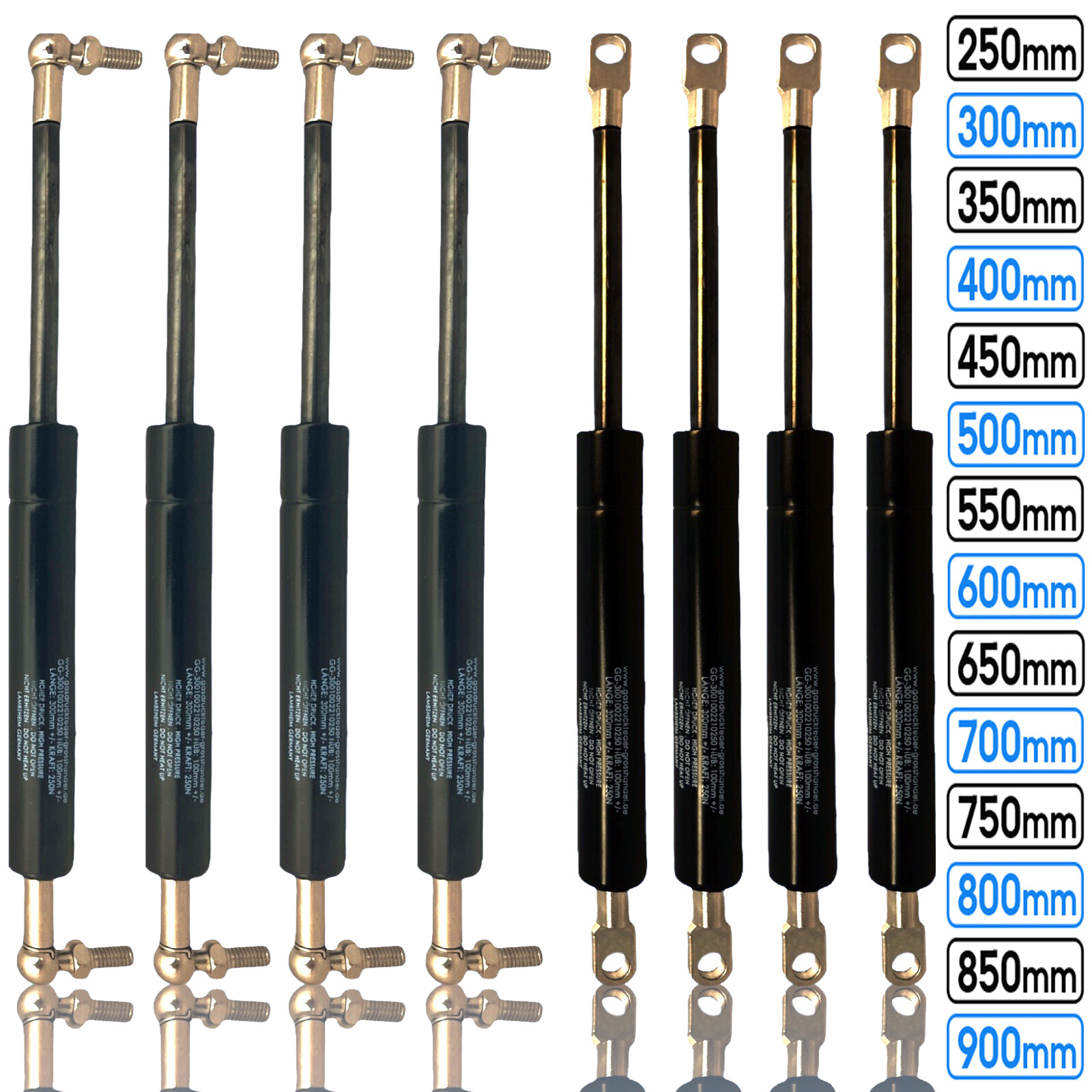 Gasdruckfeder Gasdruckdämpfer universal Dämpfer Länge: 250MM-910MM 100N ...