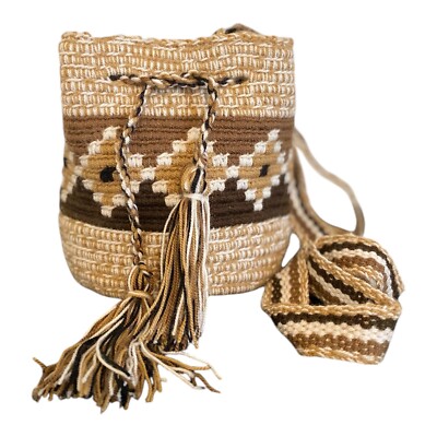 Wayuu Mochila Handmade Mini Bag, Crossbody Brown Bag, Boho Ethnic ...