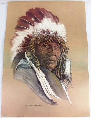 Vtg 1976 Red Tomahawk Sioux Indian Native American Print Hans Luetcke ...