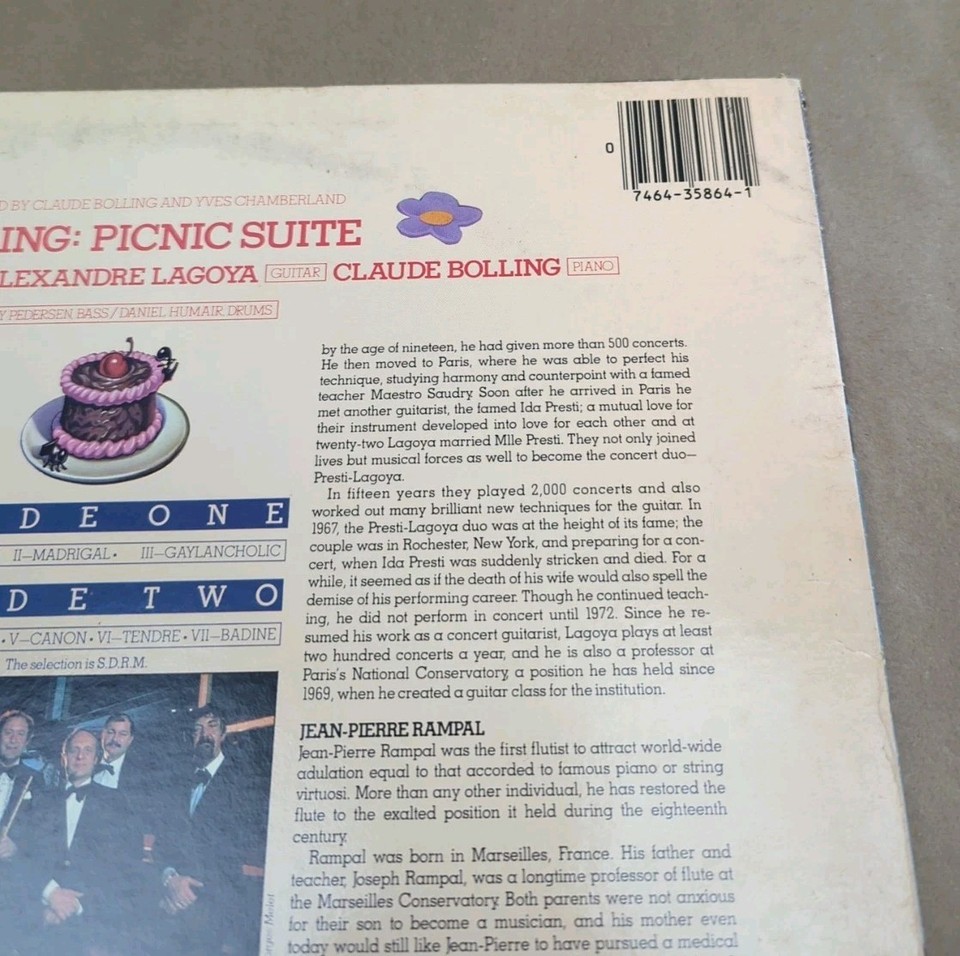 Rampal Lagoya Bolling Picnic Suite Vinyl Media F/Sleeve G BL 35864 1981 ...