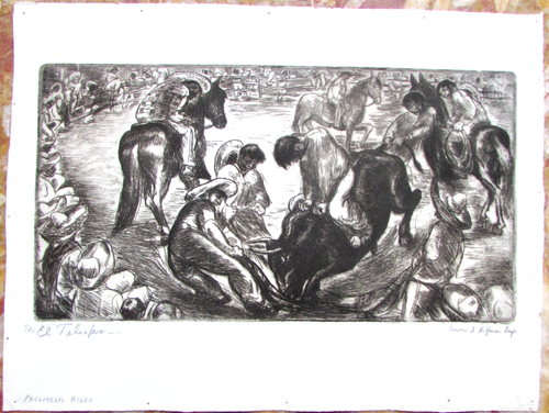 EL TELISFERO OR RODEO IRWIN HOFFMAN ETCHING PENCIL SIGNED ED. 9/10 1935 ...