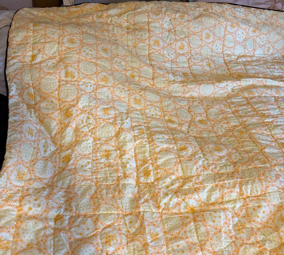 Vtg Native American Patchwork Quilt Blanket Hand Made Yarn Hair Yellow ...